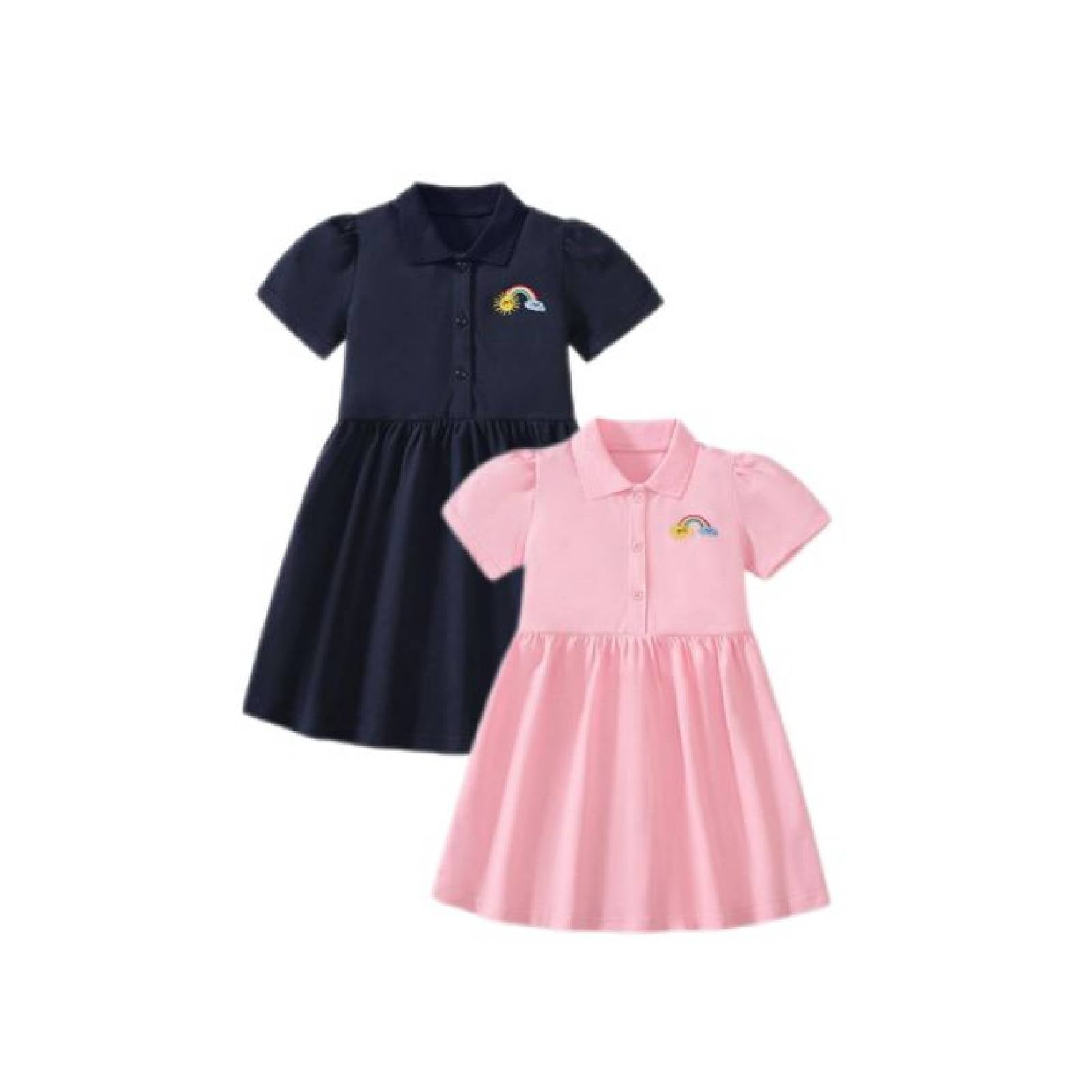 HILEELANG Baby Girl Easter Navy Pink Polo Dress Short Sleeve Cotton ...