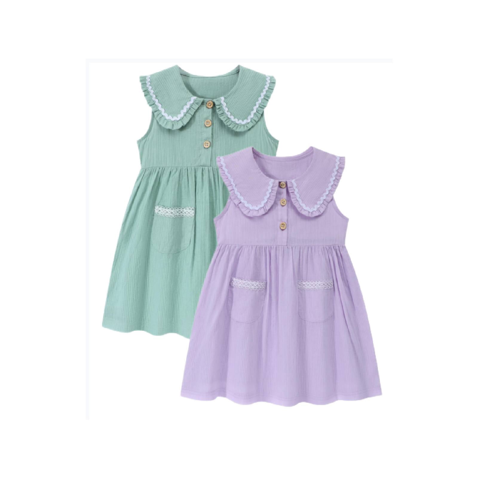HILEELANG Baby Girl Easter Peter Pan Collar Dress Sleeveless Cotton ...