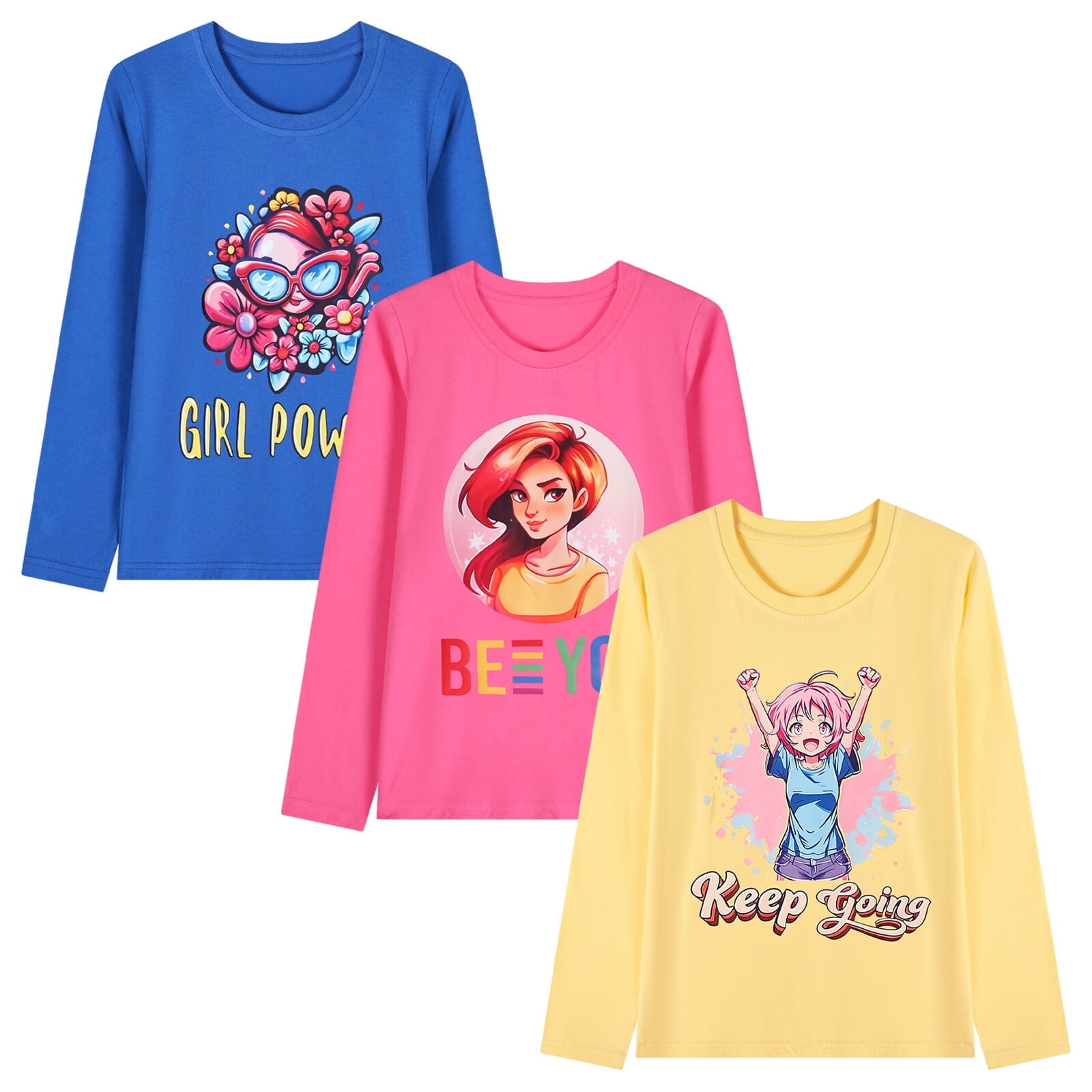 HILEELANG Big Girls' Long Sleeve Tee Shirt Cotton Crewneck Girs Graphic ...