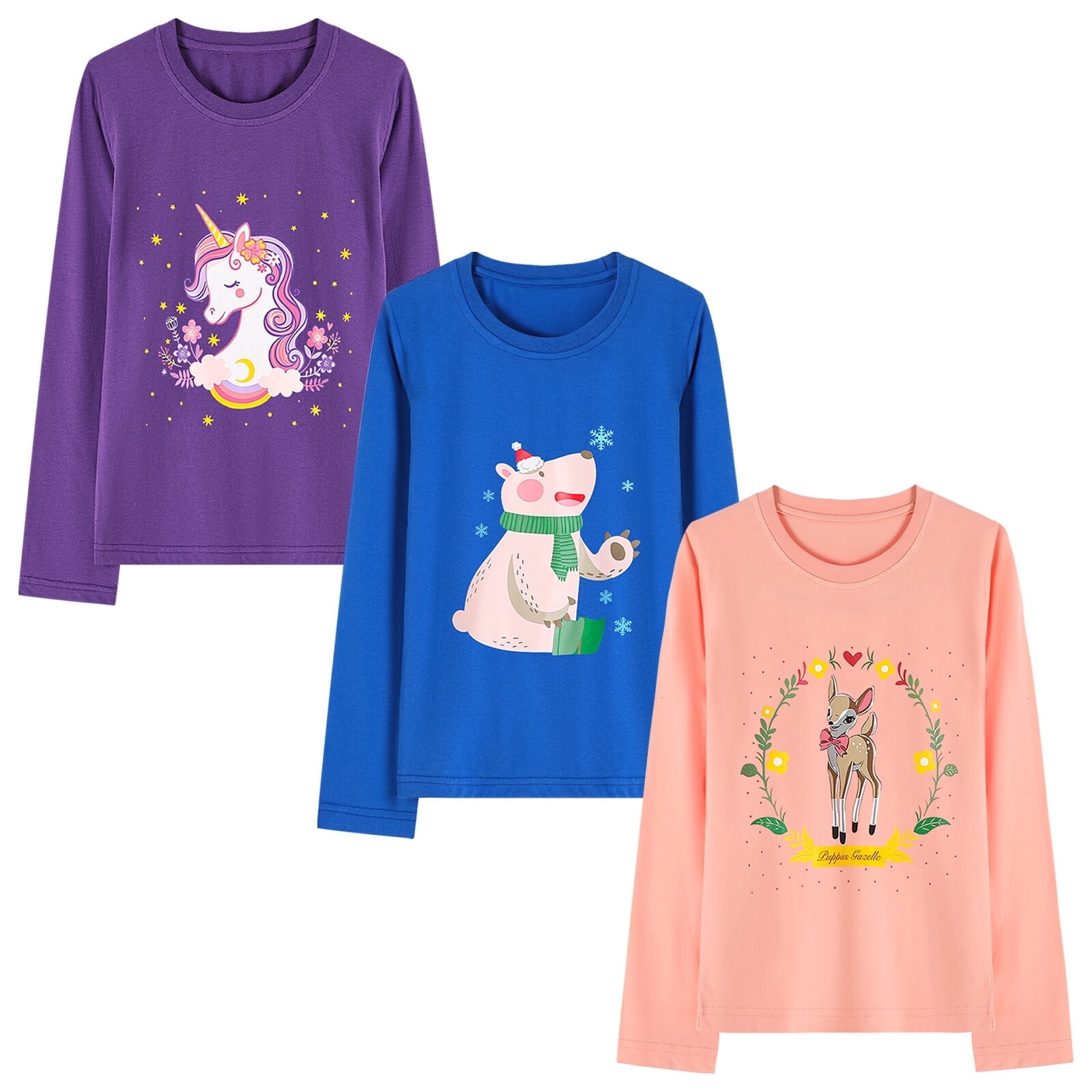 HILEELANG Big Girls' Long Sleeve Tee Shirt Cotton Crewneck Unicorn ...