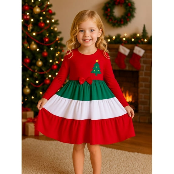 HILEELANG Girls Christmas Dress Long Sleeve CottonHoliday Outfit with ...