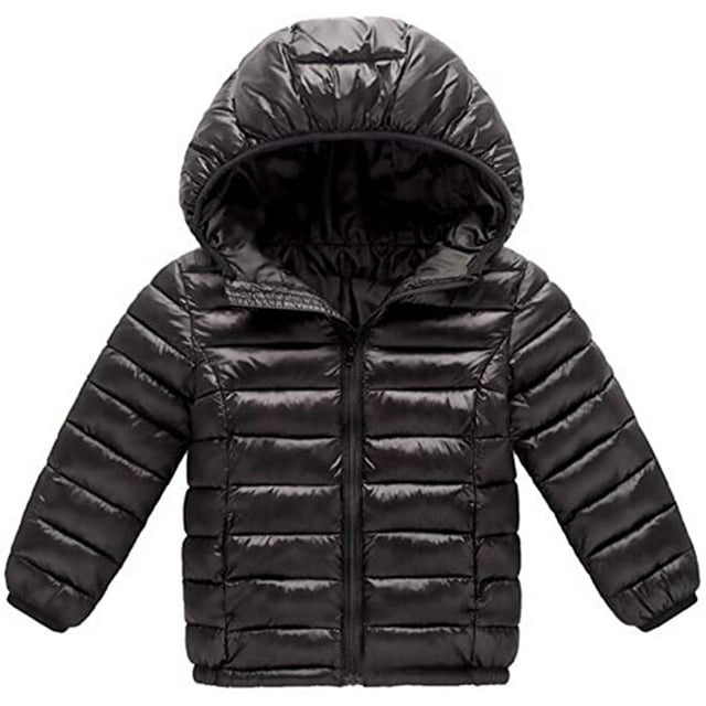 HILEELANG Kids Boy Girl Winter Hooded Puffer Jackets Coats Light Weight Padded Outerwear Black ...