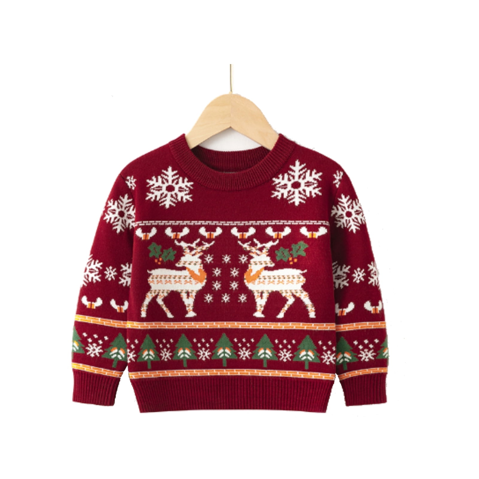 HILEELANG Kids Christmas Sweater Little Boy Girl Wine Red Snow Elk Deer ...