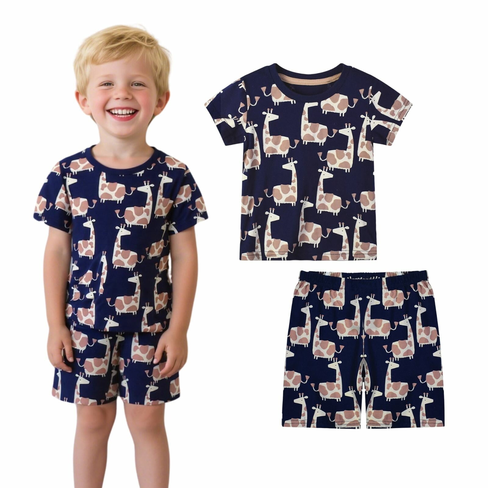 HILEELANG Little Boy Summer Short Sets Outfits Cotton CrewNeck Black ...