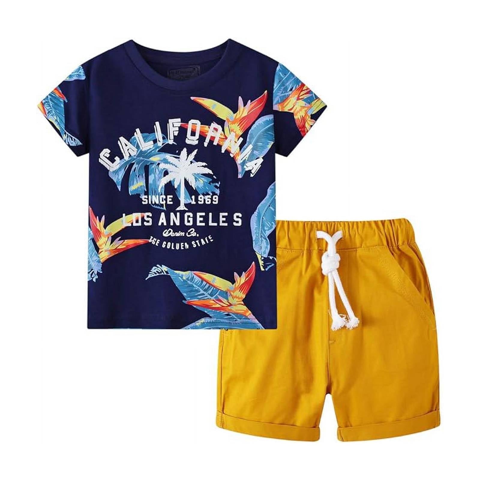 HILEELANG Little Boy Summer Short Sets Outfits Cotton CrewNeck Navy ...