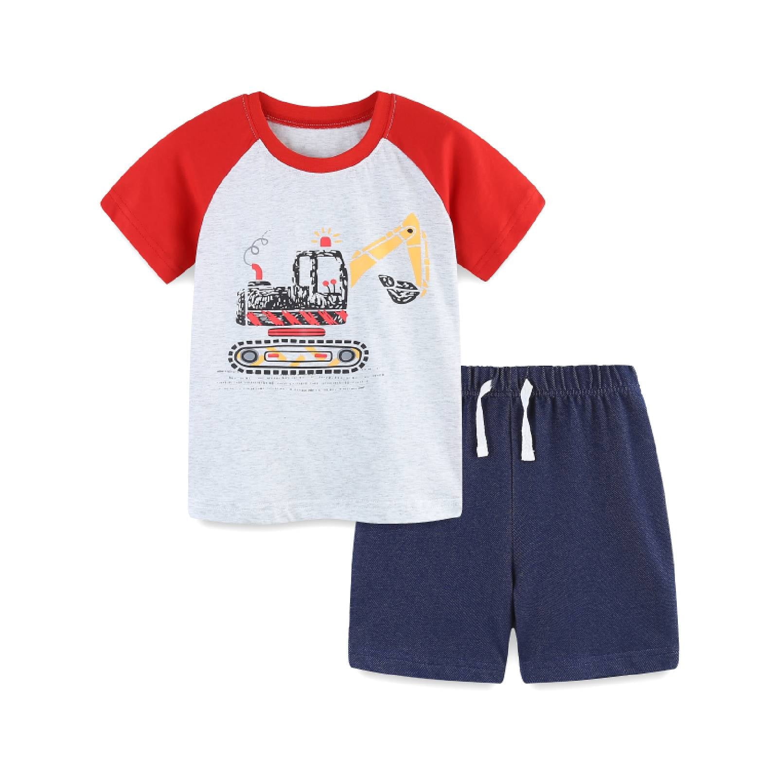 HILEELANG Little Boy Summer Short Sets Outfits Cotton CrewNeck Red ...