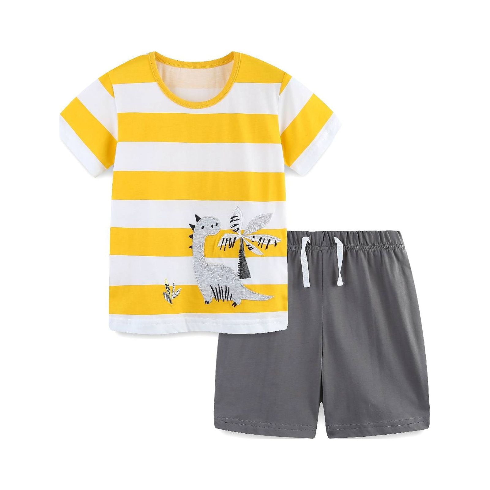 HILEELANG Little Boy Summer Short Sets Outfits Cotton CrewNeck Yellow ...