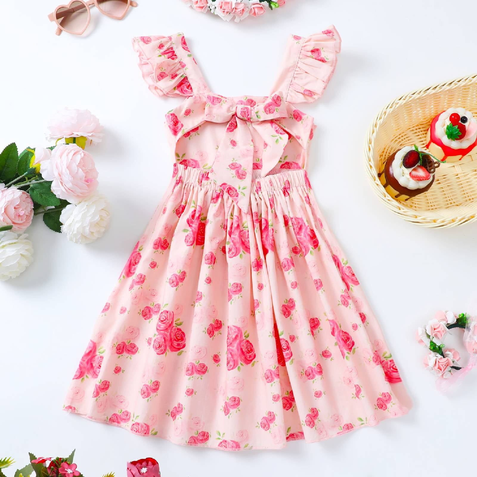 HILEELANG Little Flower Girl Spring Easter Pink Rose Floral Ruffled ...