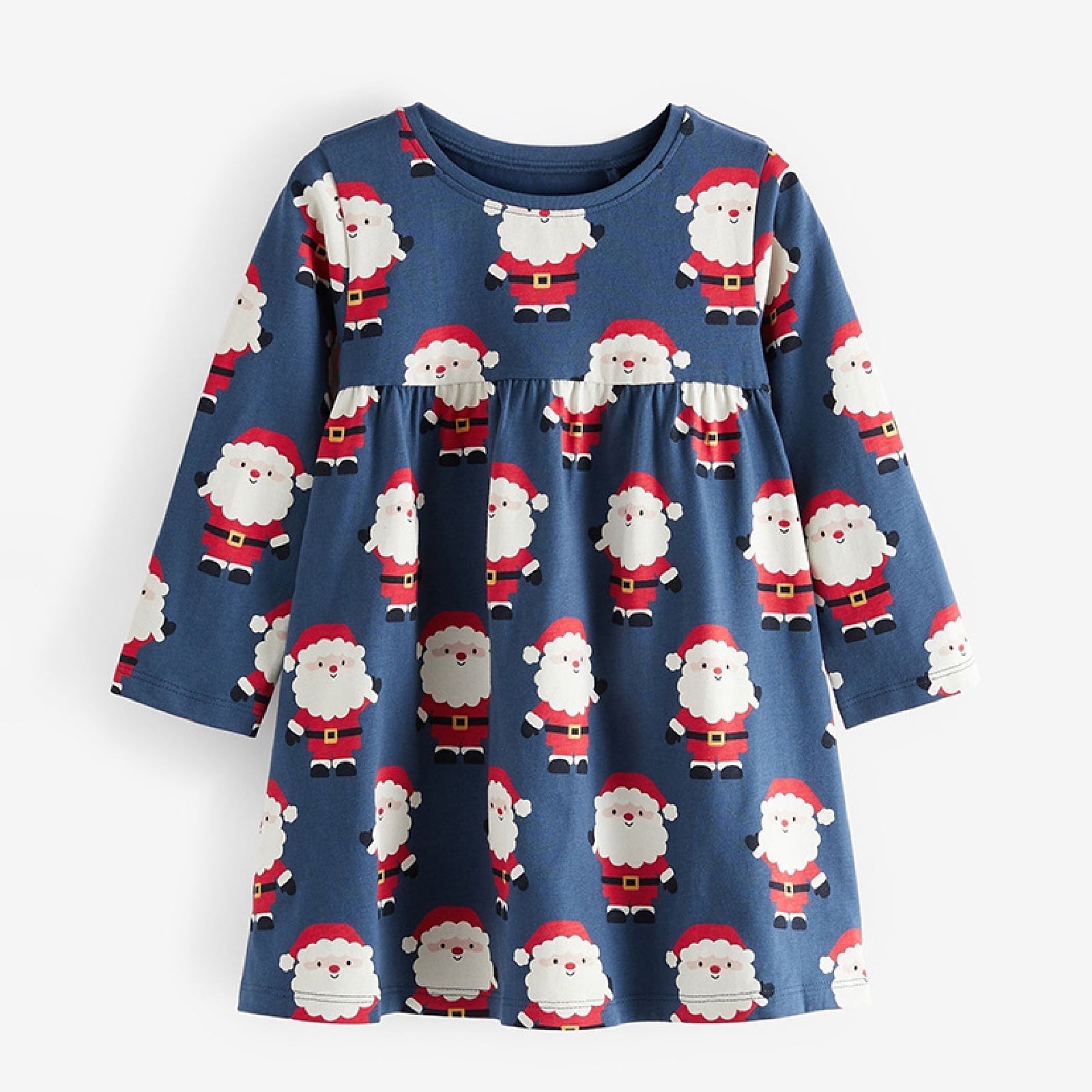 HILEELANG Little Girl Christmas Dress Navy Blue Santa Claus Cotton ...