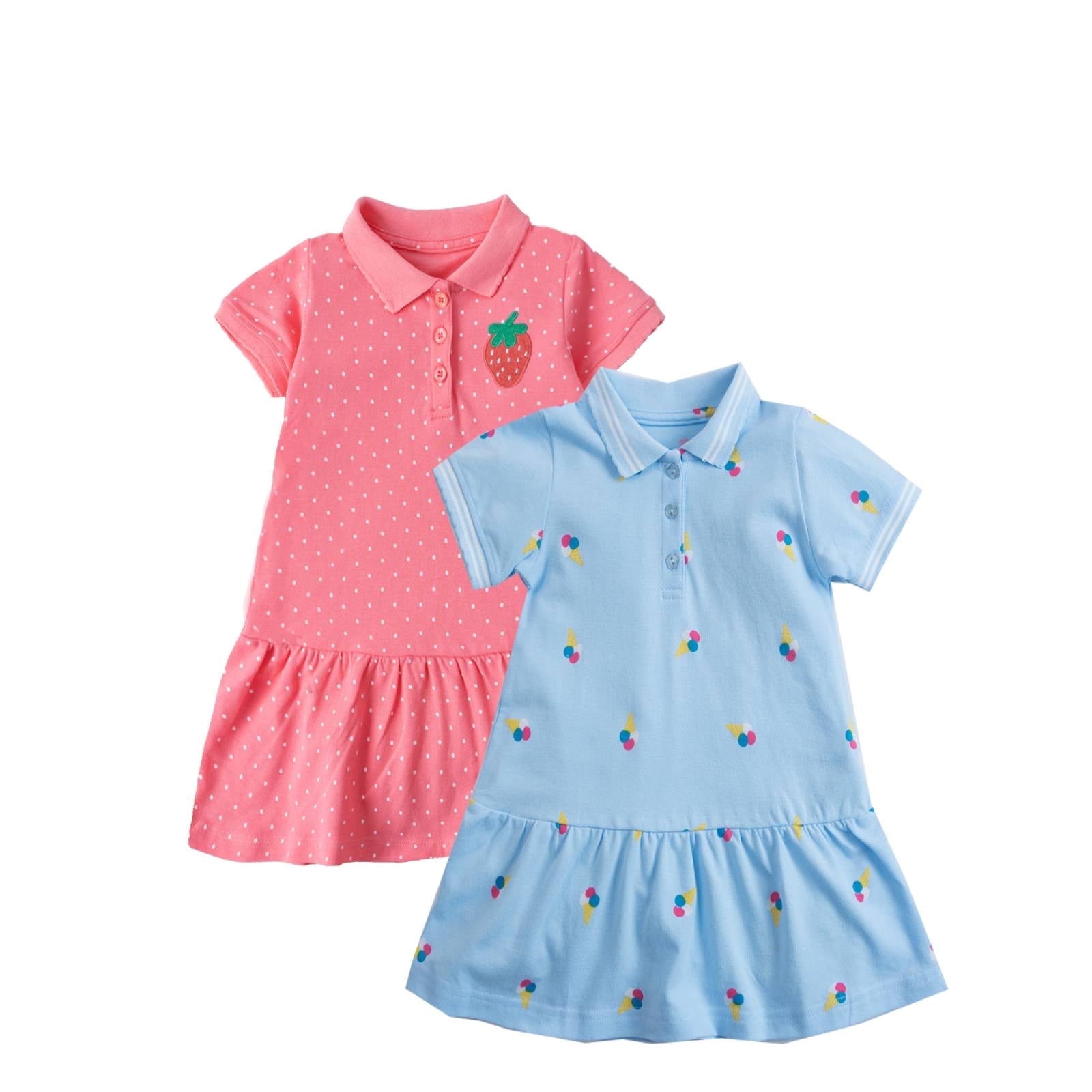 HILEELANG Little Girls' Polo Collar Short Sleeve Dresses Strawberry Ice ...