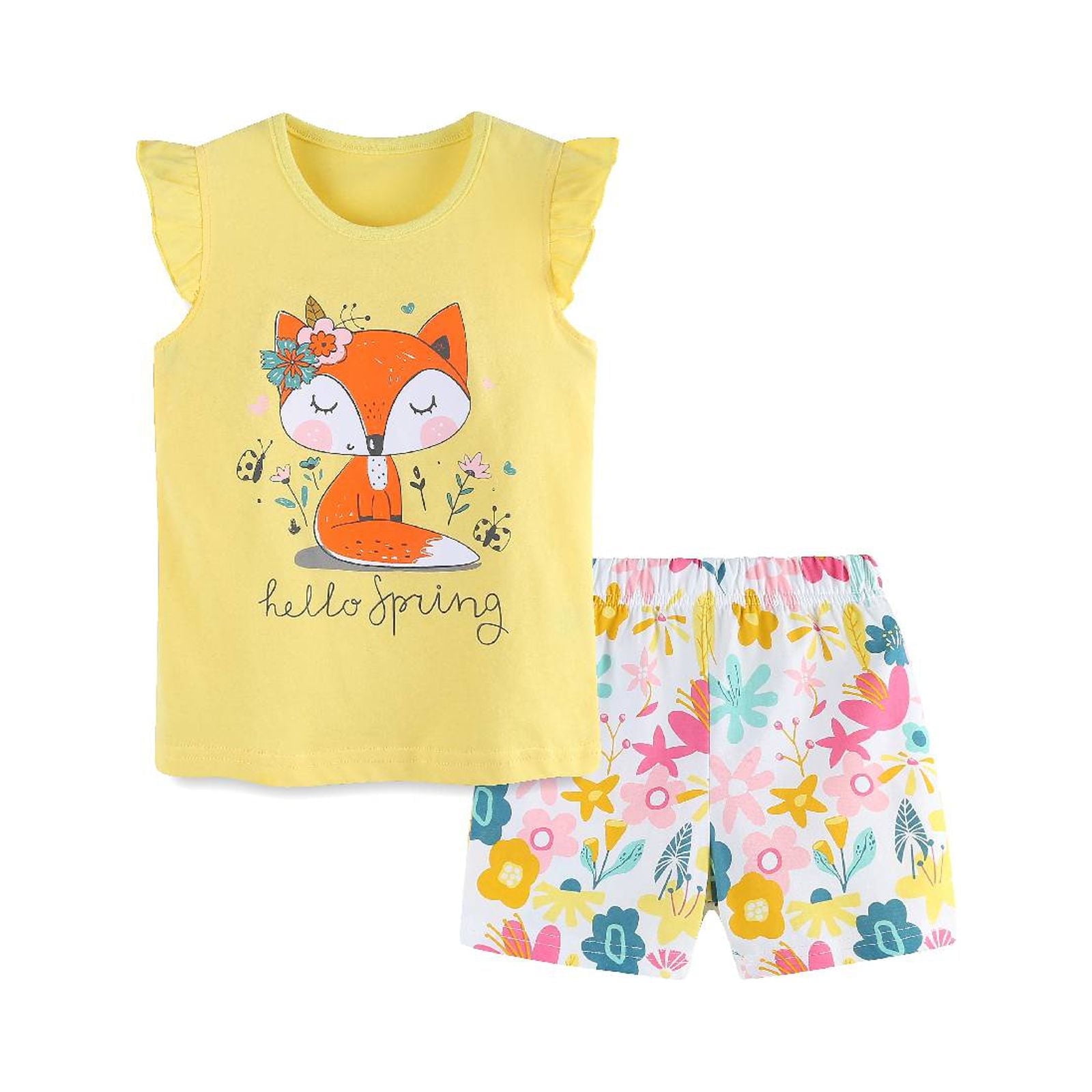 HILEELANG Little Girl Easter Summer Short Sets Outfits Cotton CrewNeck ...