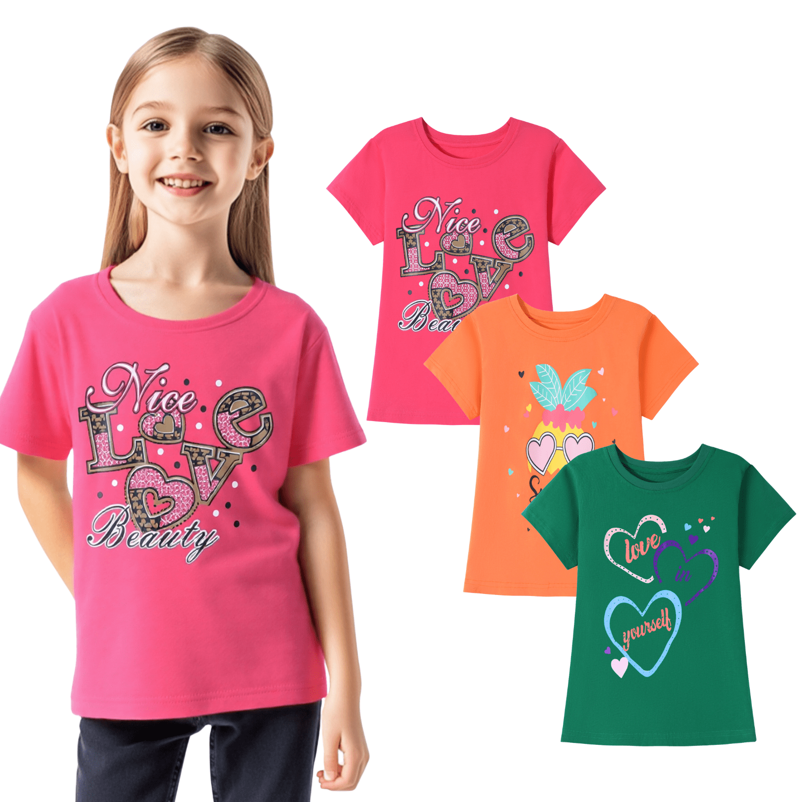 HILEELANG Girls' Cotton Short Sleeve Tees 3pk Size 7 - Walmart.com