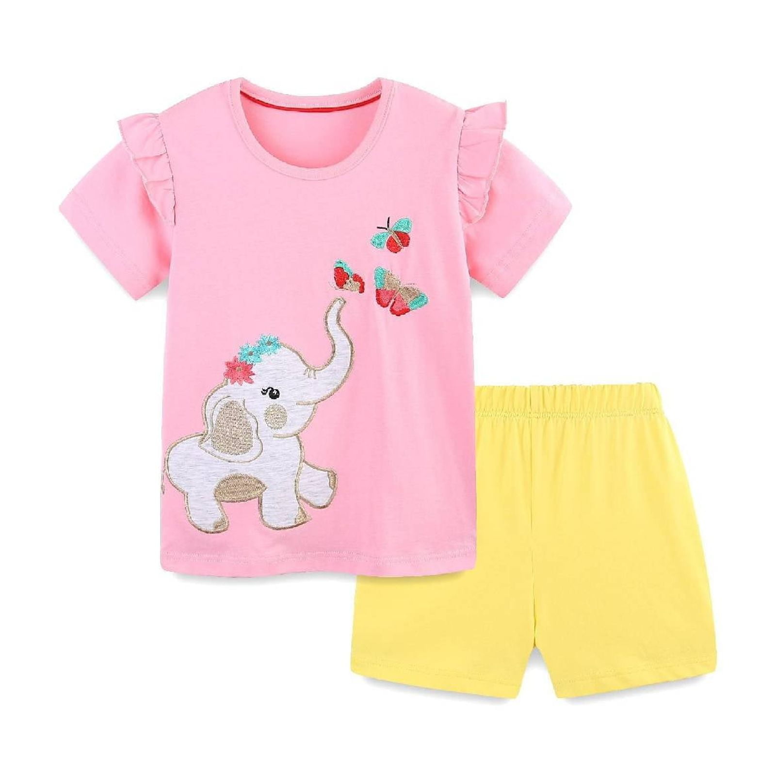 HILEELANG Little Girl Summer Short Clothes Sets Outfits Easter Cotton ...