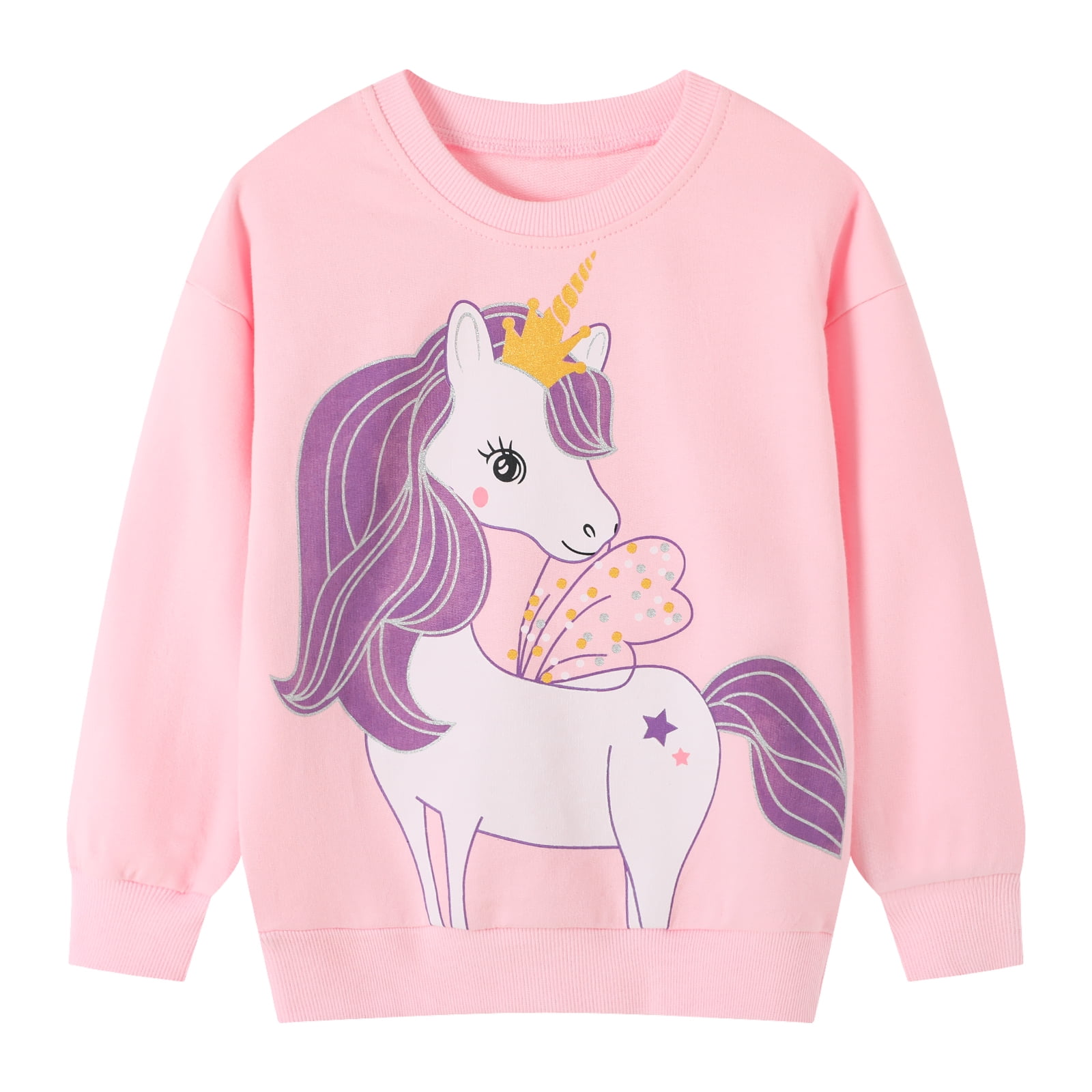 HILEELANG Little Girl Sweatshirts Purple Unicorn Graphic Crewneck Long ...