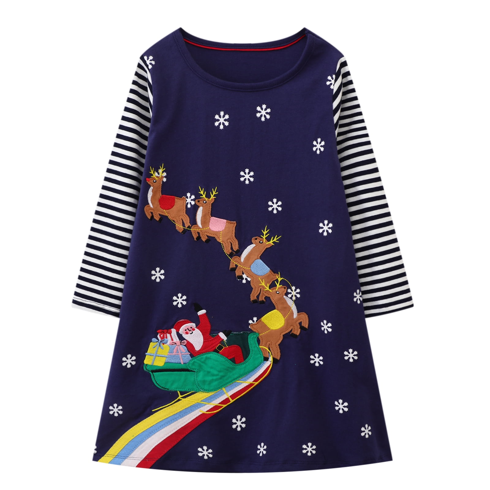 HILEELANG Young Girl Christmas Dress Navy Blue Santa Claus Christmas ...