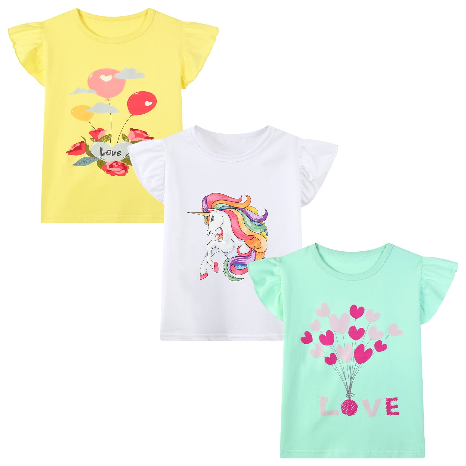 HILEELANG Little Girls' Short Sleeve Tee Shirt Cotton Casual Crewneck ...