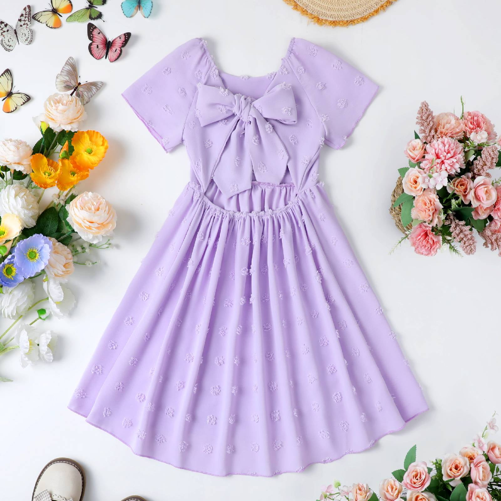 HILEELANG Teen Girl Easter Dress Short Sleeve Summer Lavender Casual ...