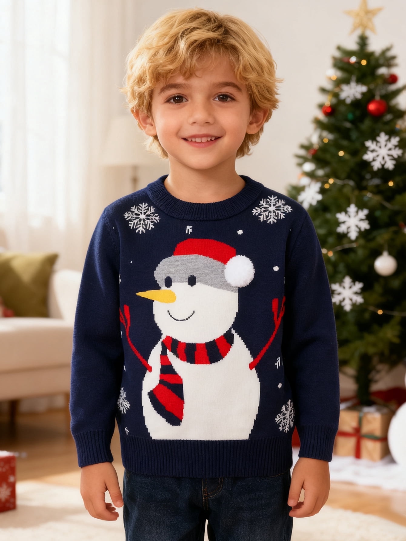 HILEELANG Toddler Boy Girl Christmas Sweater Knite Pullover Xmas Blue ...