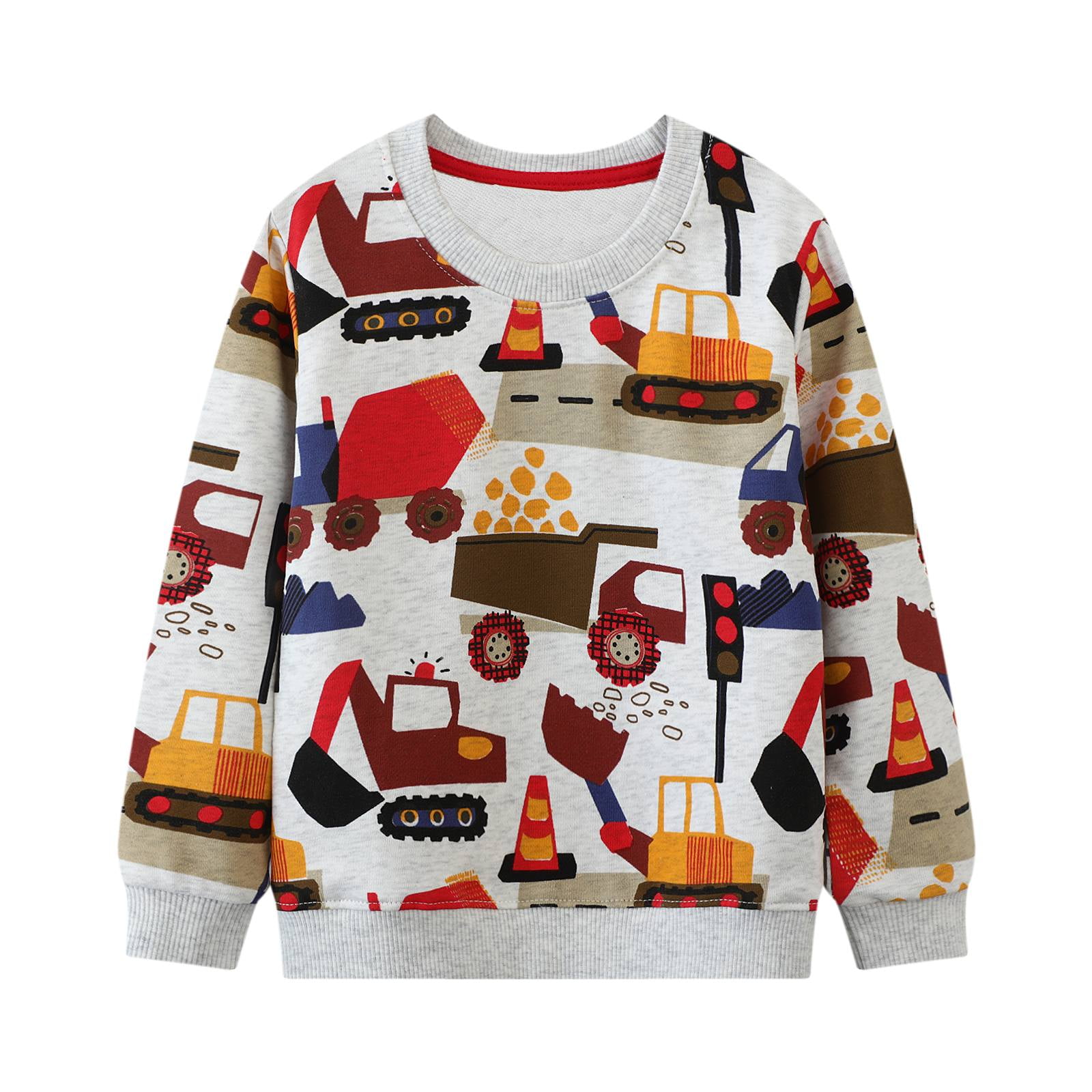 HILEELANG Toddler Boy Long Sleeve Grey Sweatshirts Vehicles Printed ...