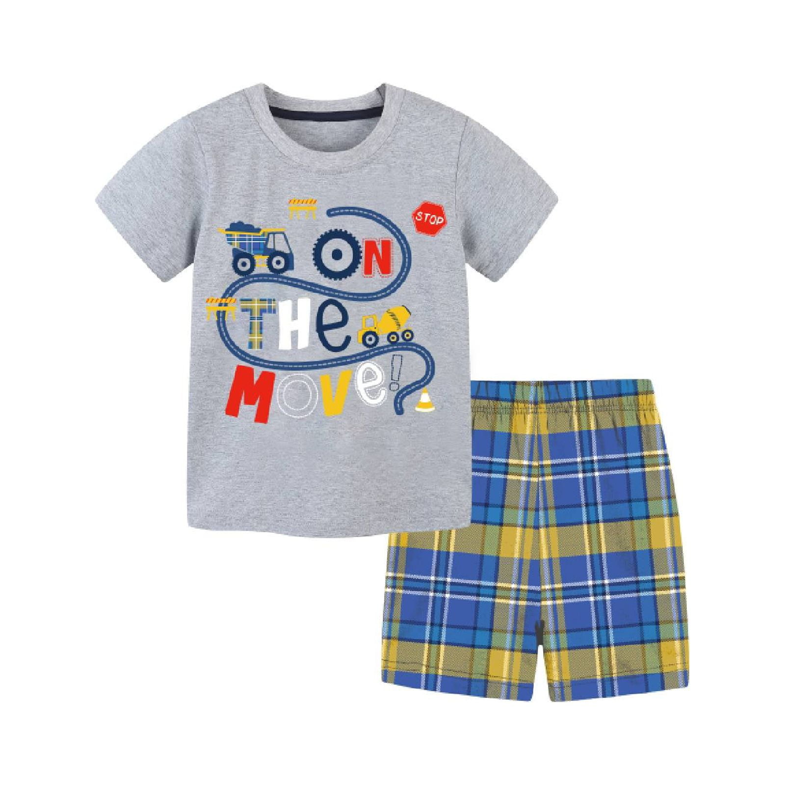 HILEELANG Toddler Boy Summer Short Sets Outfits Cotton CrewNeck Grey ...
