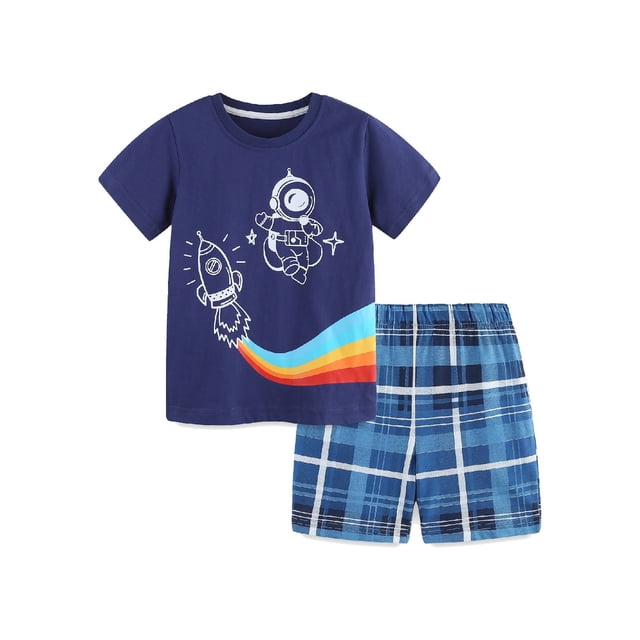 HILEELANG Toddler Boy Summer Short Sets Outfits Cotton CrewNeck Navy ...