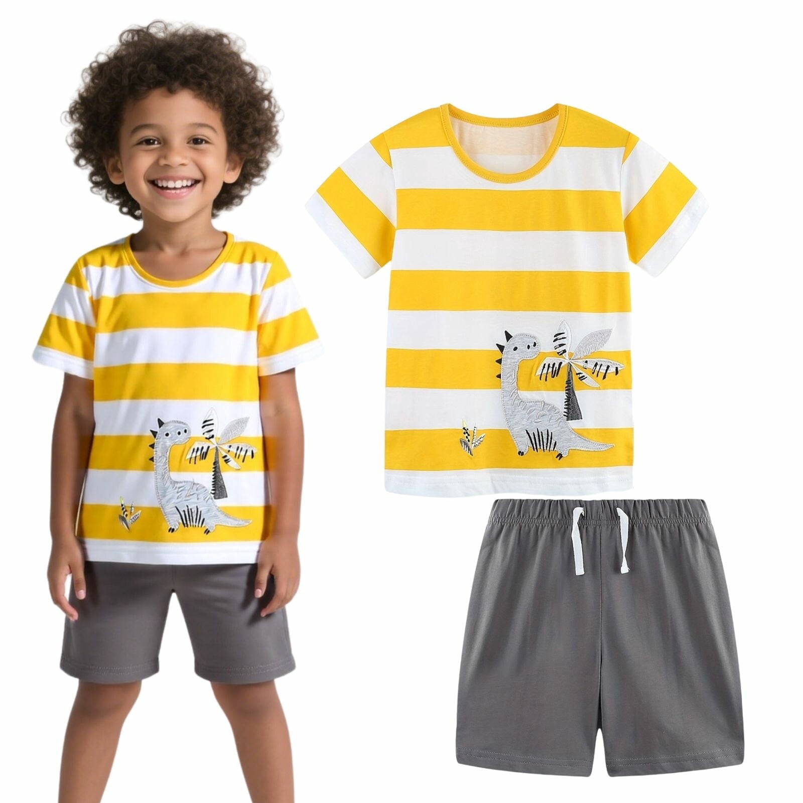 HILEELANG Toddler Boy Summer Short Sets Outfits Cotton CrewNeck Red ...