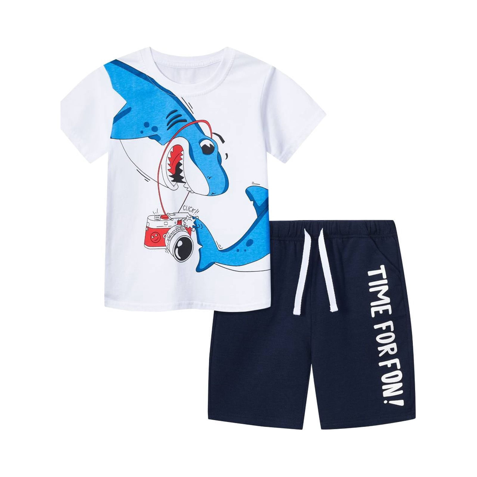 HILEELANG Toddler Boy Summer Short Sets Outfits Cotton CrewNeck White ...