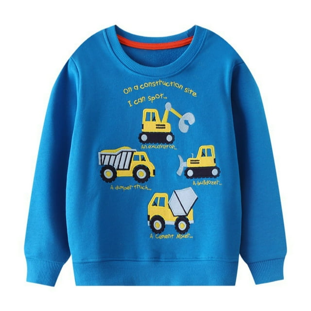 HILEELANG Toddler Boy Sweatshirts Royal Blue Excavator Applique ...