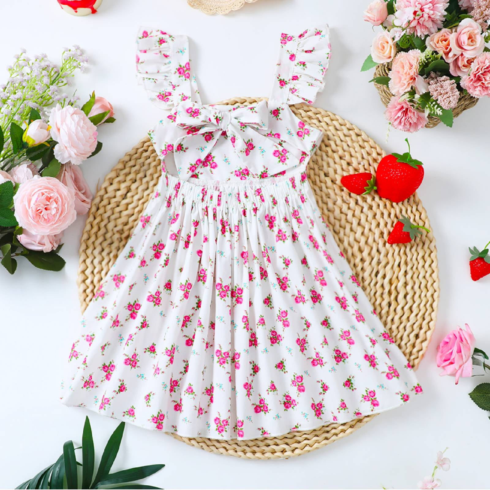 HILEELANG Toddler Flower Girl Spring Easter Pink Rose Floral Ruffled ...