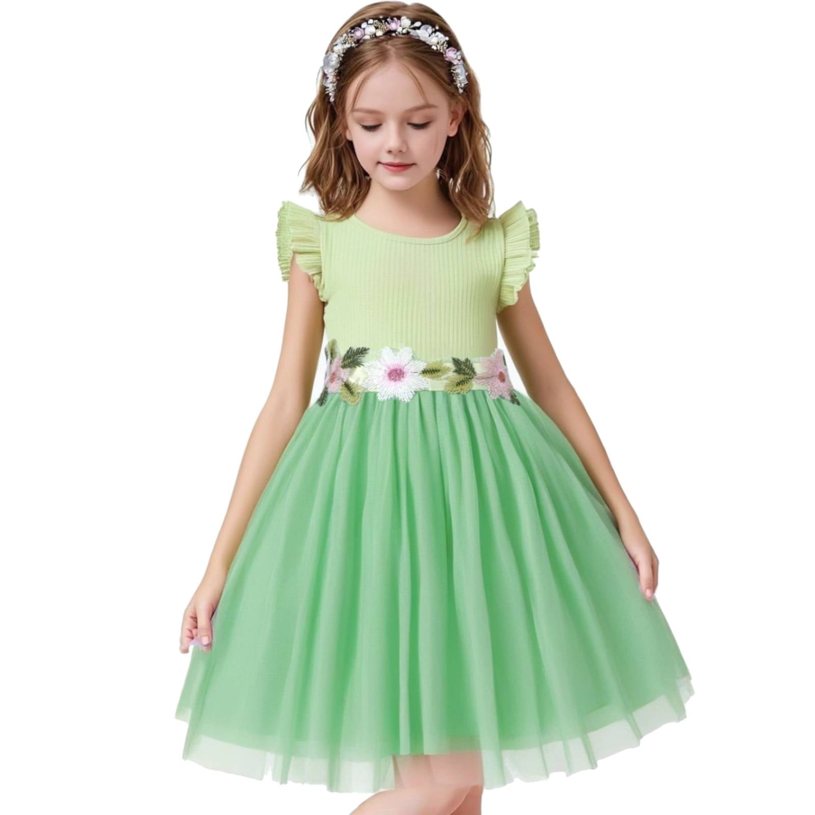 HILEELANG Toddler Flower Girls Easter Flutter Sleeve Tulle Tutu Dress ...