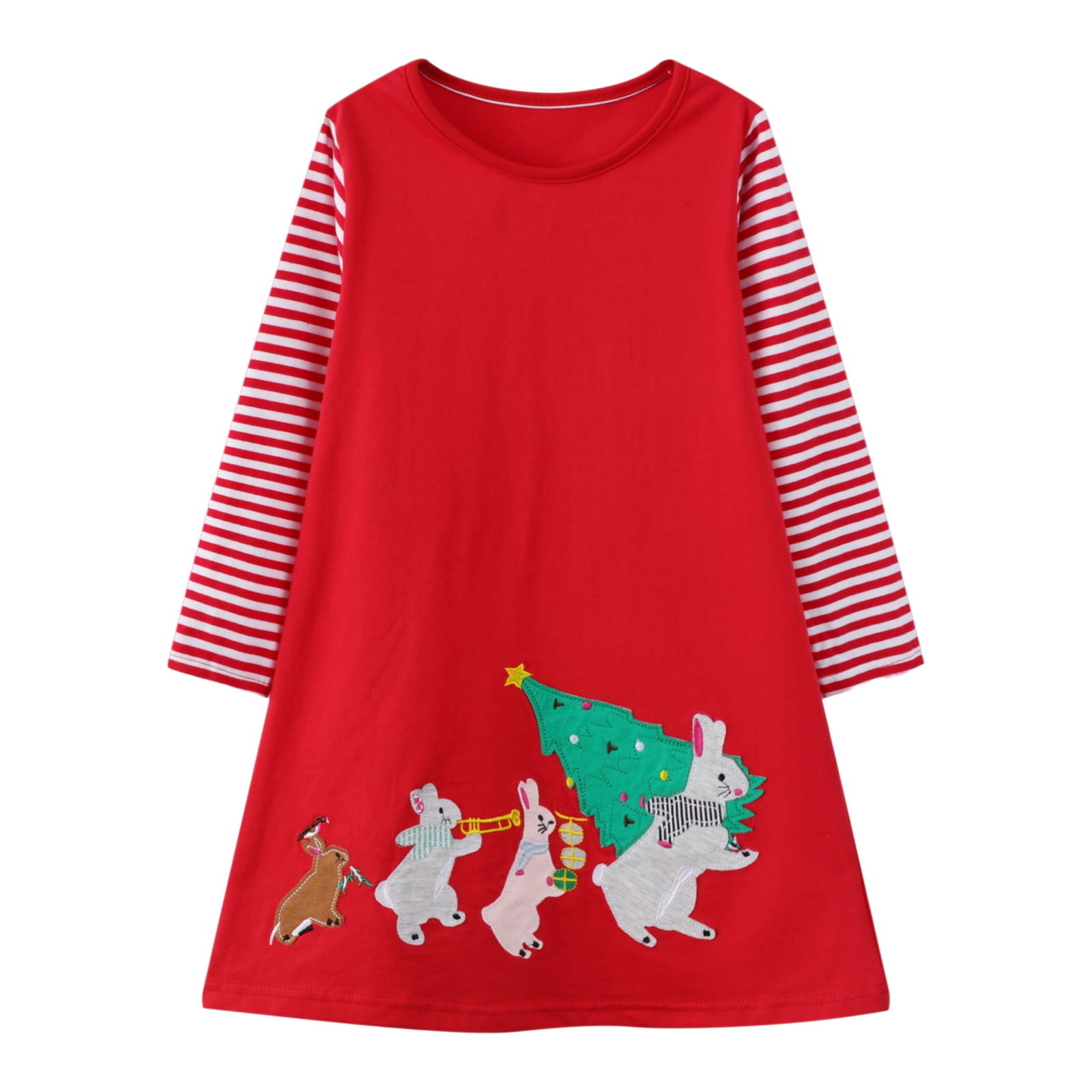 HILEELANG Toddler Girl Christmas Dress Red Rabbit Bunny Christmas Tree ...