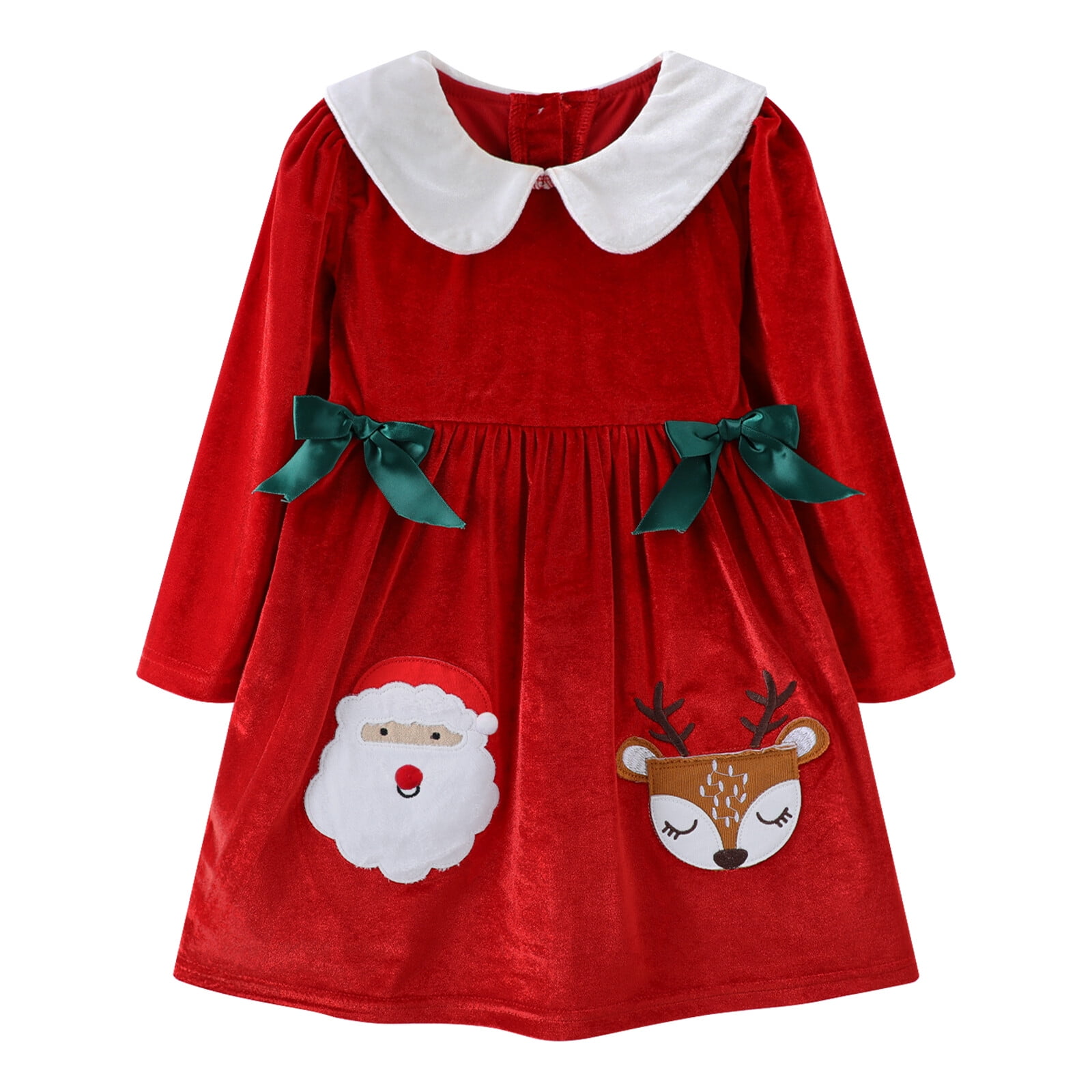 HILEELANG Toddler Girl Christmas Fall Winter Long Sleeve Red Velvet ...