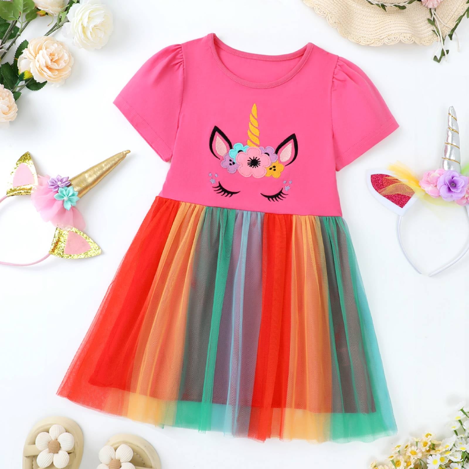 HILEELANG Toddler Girl Dresses Short Ruffle Sleeve Cotton Tulle Tutu ...
