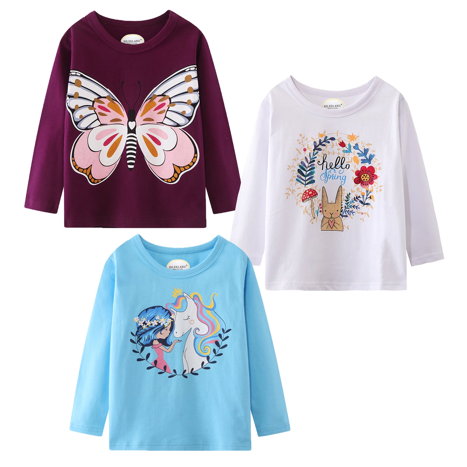 HILEELANG Toddler Girl Long Sleeve Shirts Cotton Casual Crewneck Purple ...