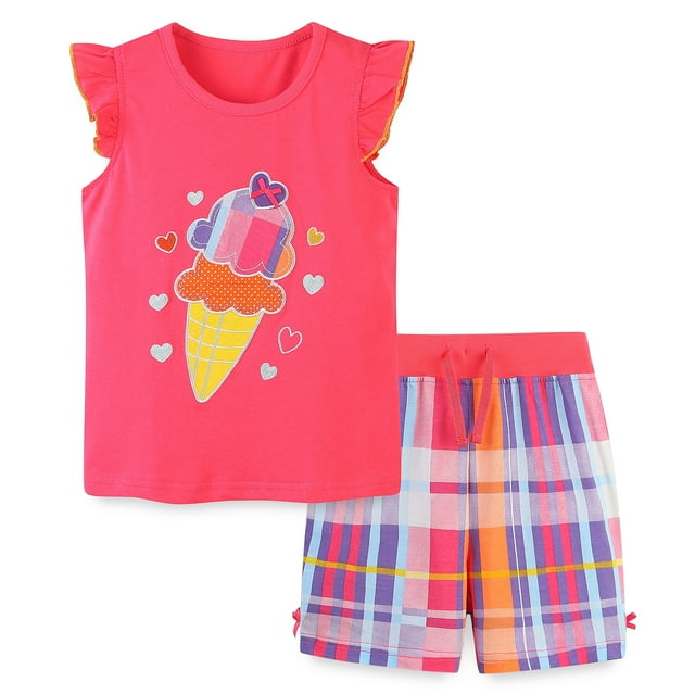 HILEELANG Toddler Girl 5T Summer Outfits: Ruffle Sleeve Ice Cream Tank ...