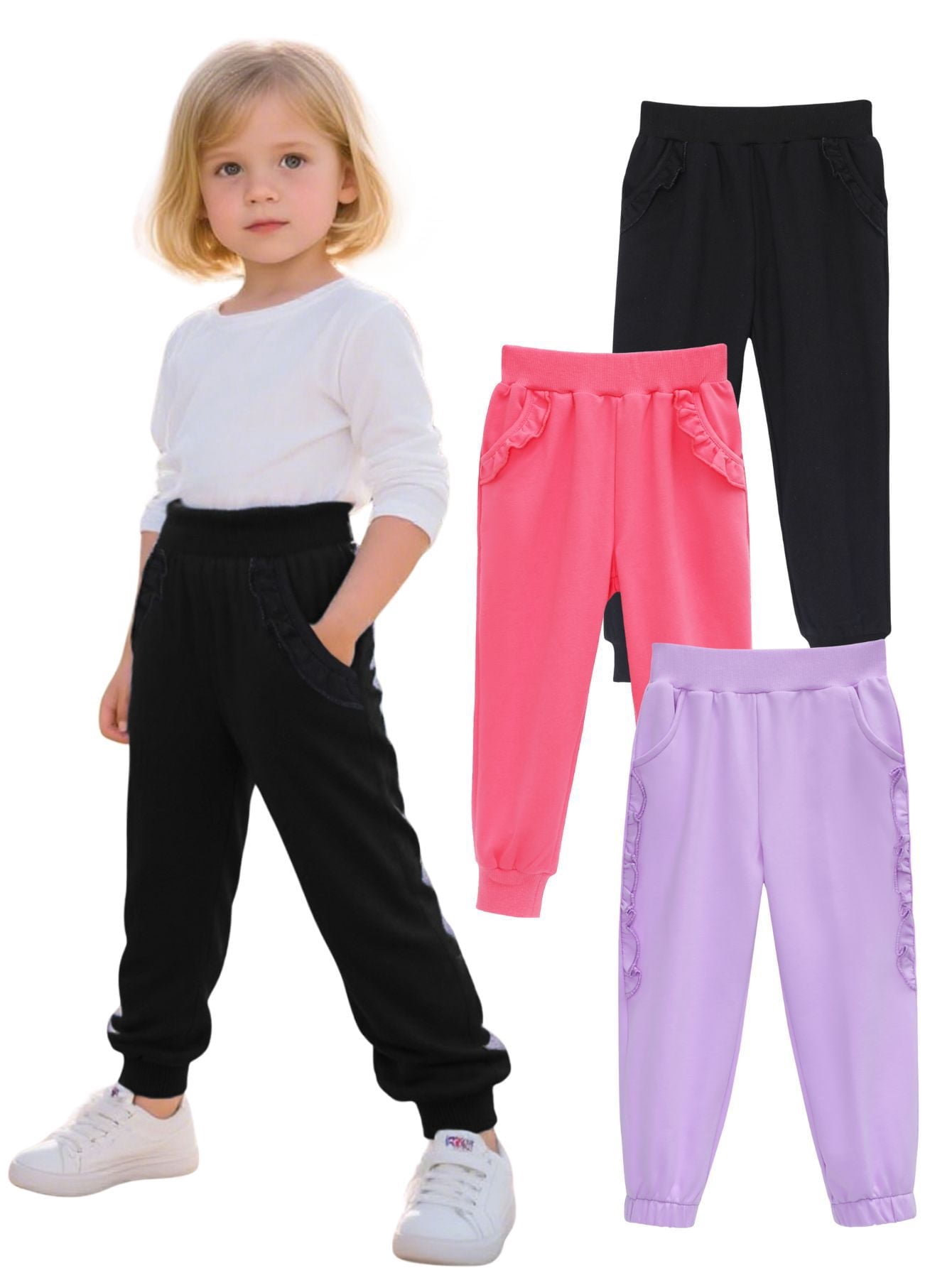 HILEELANG Toddler Girls' Jogger Pants 3-Pack Pull on Cotton French ...