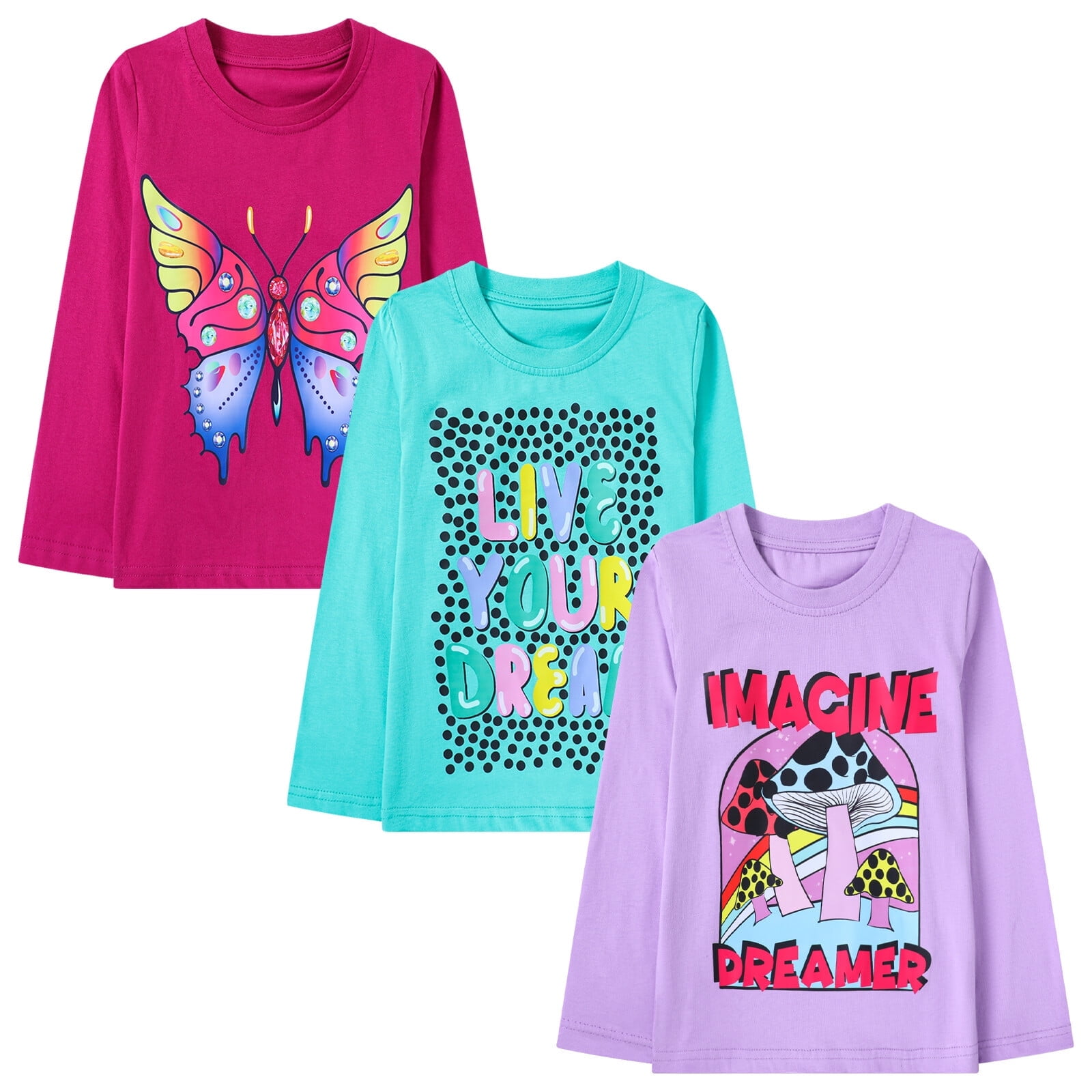 HILEELANG Toddler Girls' Long Sleeve Tee Shirt Cotton Crewneck ...