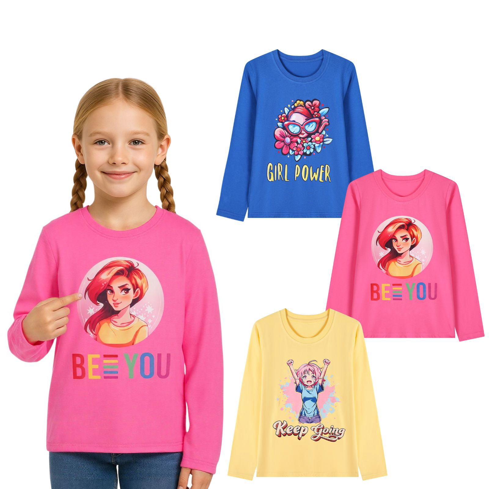 HILEELANG Toddler Girls' Long Sleeve Tee Shirt Cotton Crewneck Girs ...