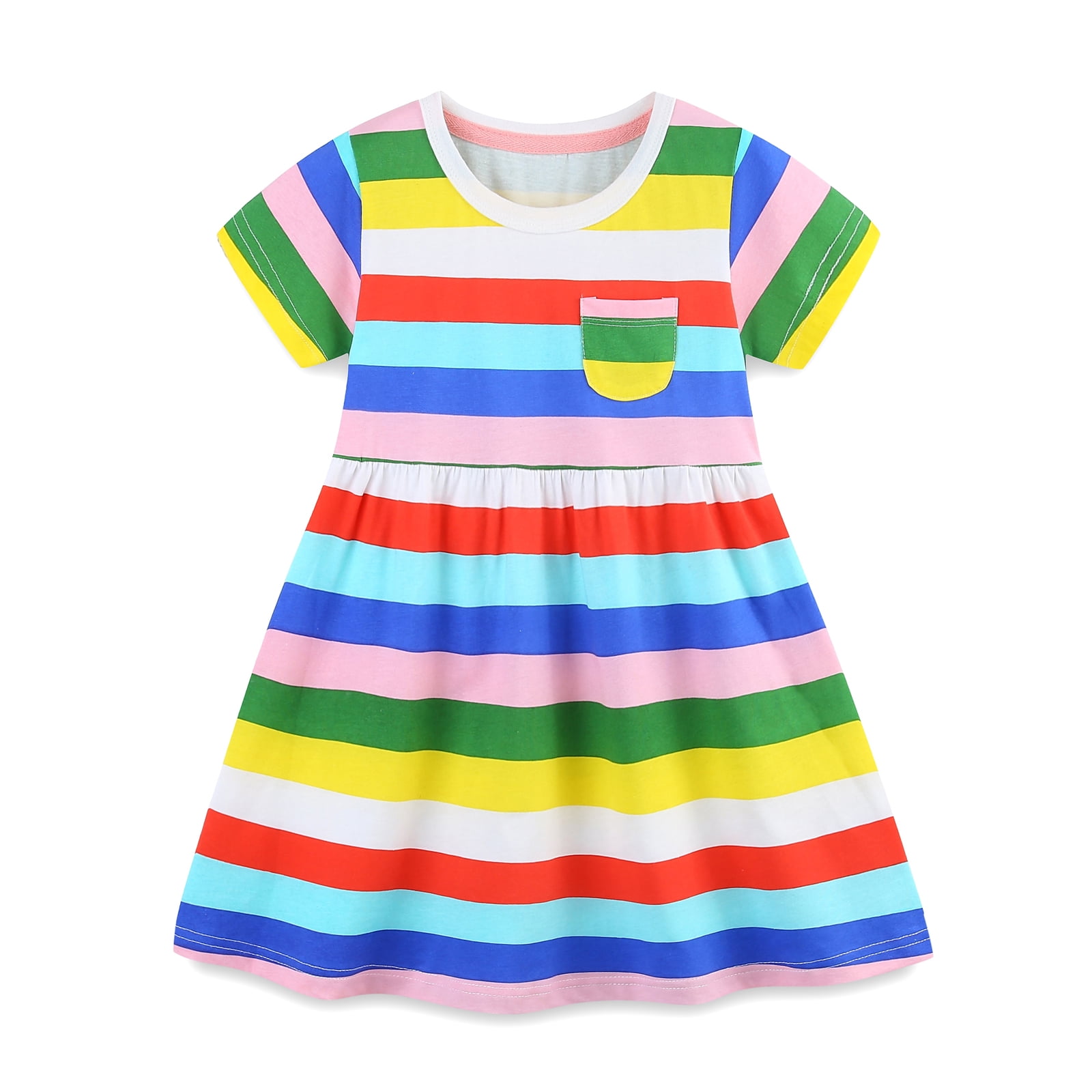 HILEELANG Toddler Girls Short Sleeve Dress Spring Summer Cotton Casual ...