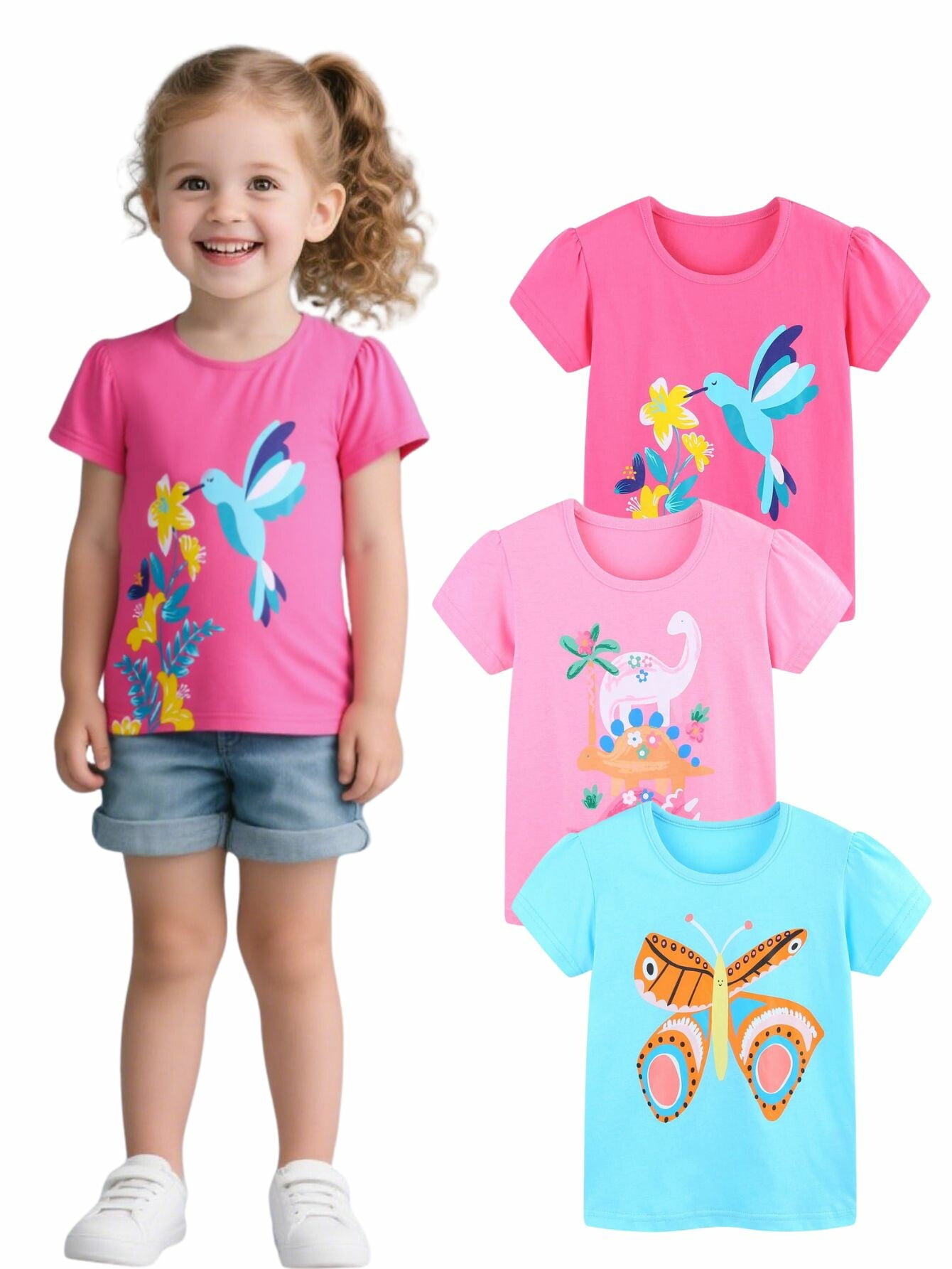 HILEELANG Toddler Girls' Short Sleeve Tees Cotton Casual Butterfly ...