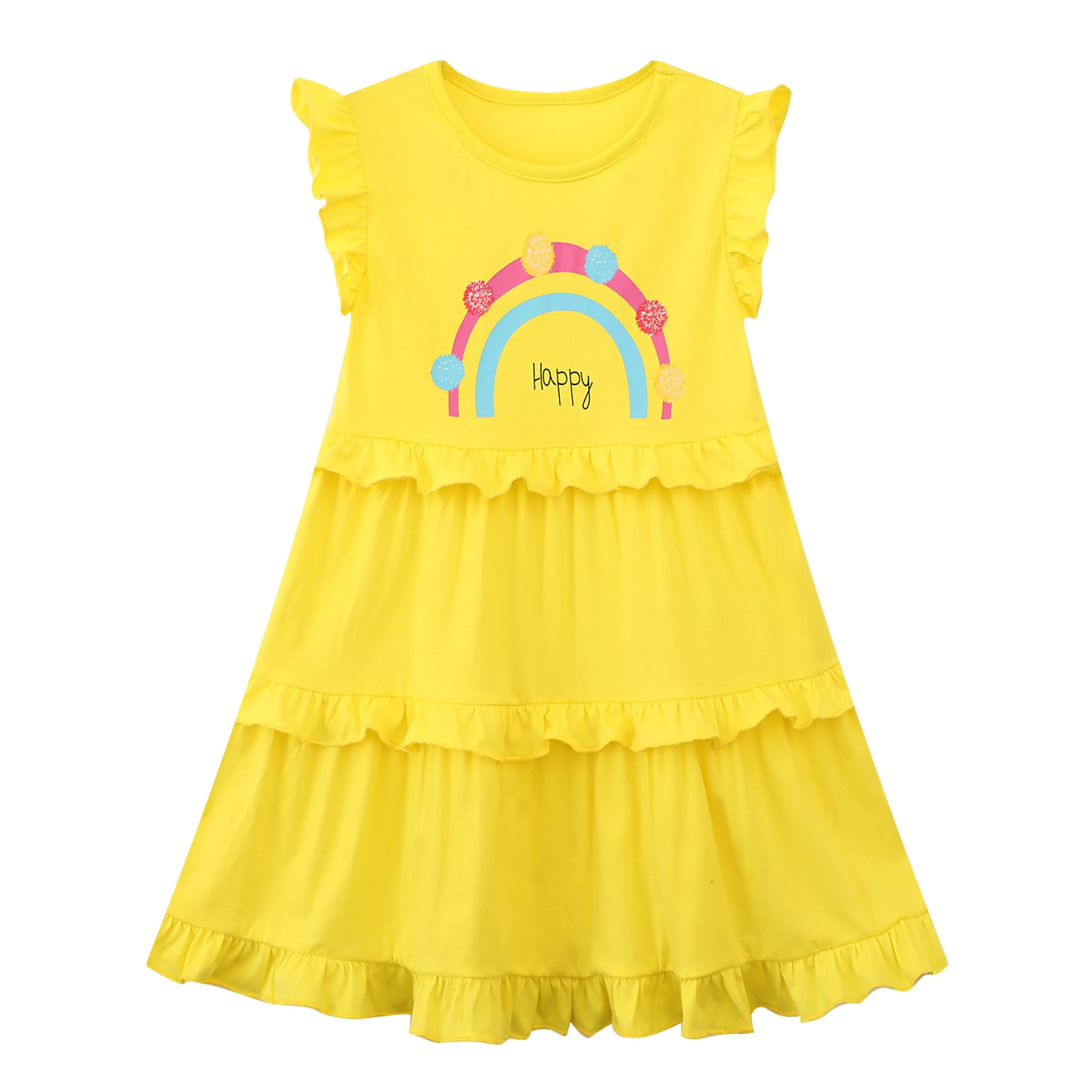 HILEELANG Toddler Girls Easter Cotton Summer Yellow Rainbow Dresses ...