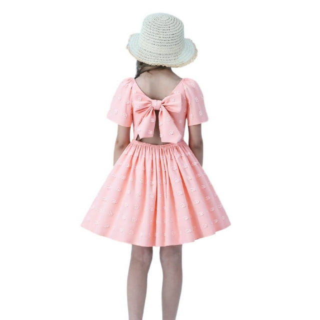 HILEELANG Tween Girl Easter Dress Short Sleeve Summer Light Pink Casual ...