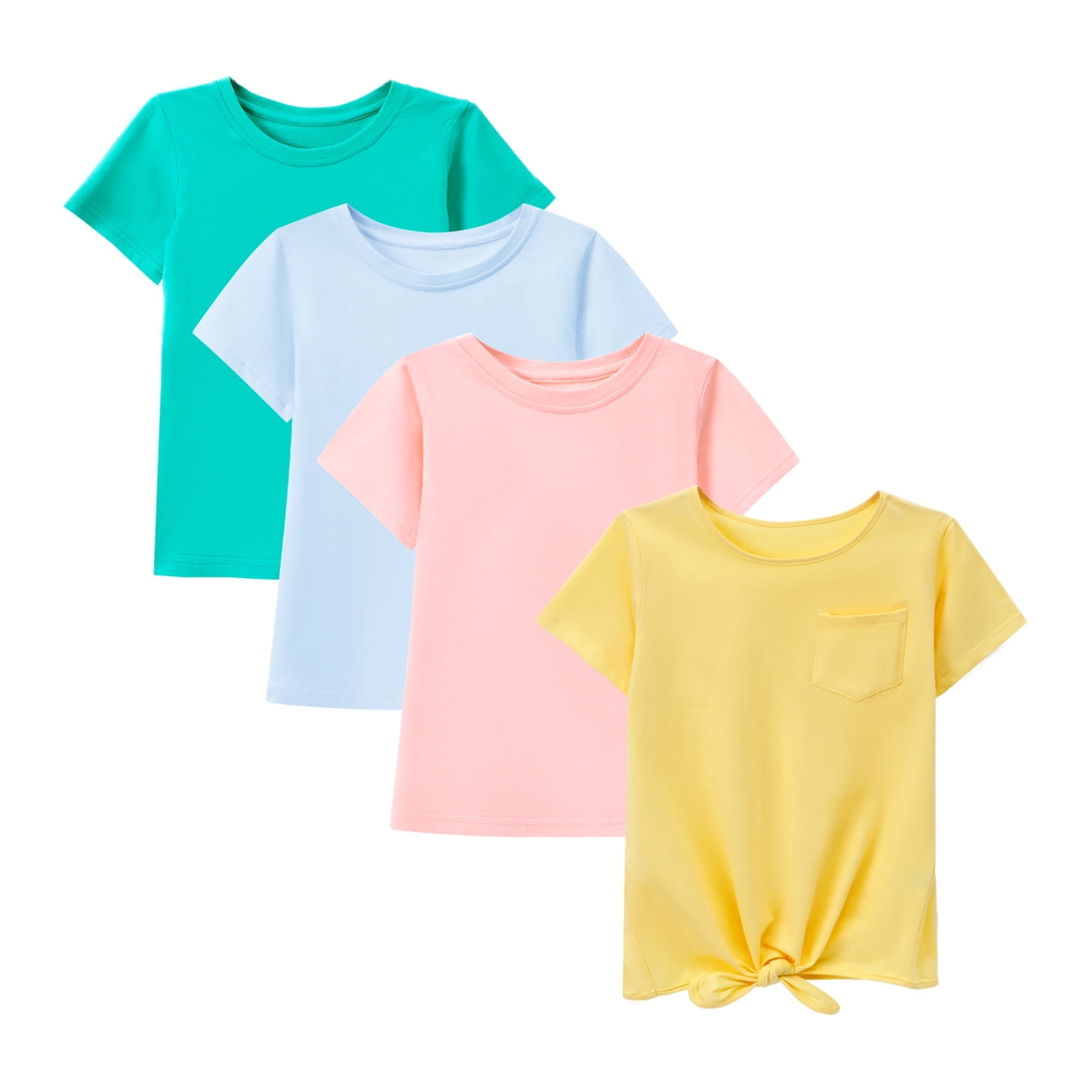 HILEELANG Tween Girl Short Sleeve Tees Summer Yellow Bowknot Blue Pink ...
