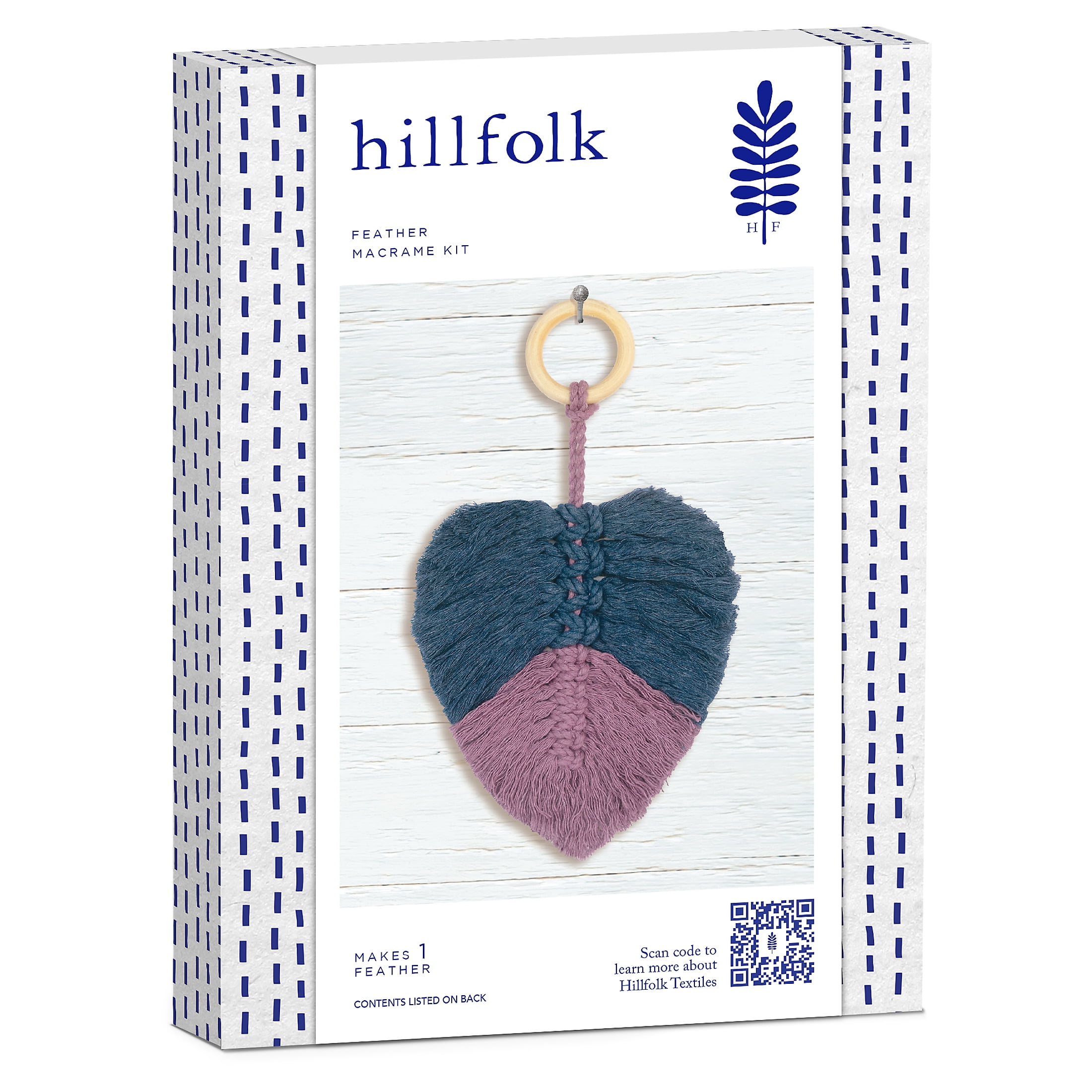 Hillfolk Macrame Feather Kit- Includes Macrame Cording, Wood Cabone ...