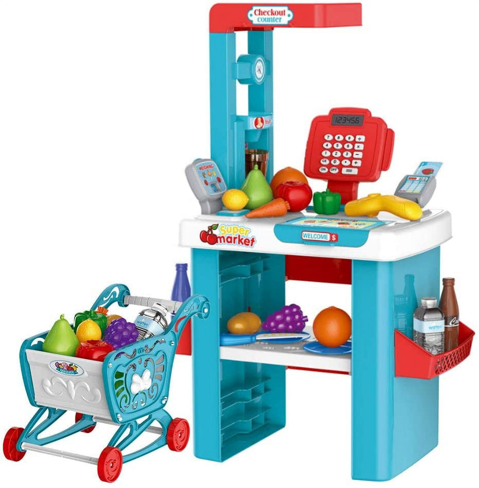 HILLO 56 Pieces Supermarket Playset Toy for Kids, Cashier Play Set with ...