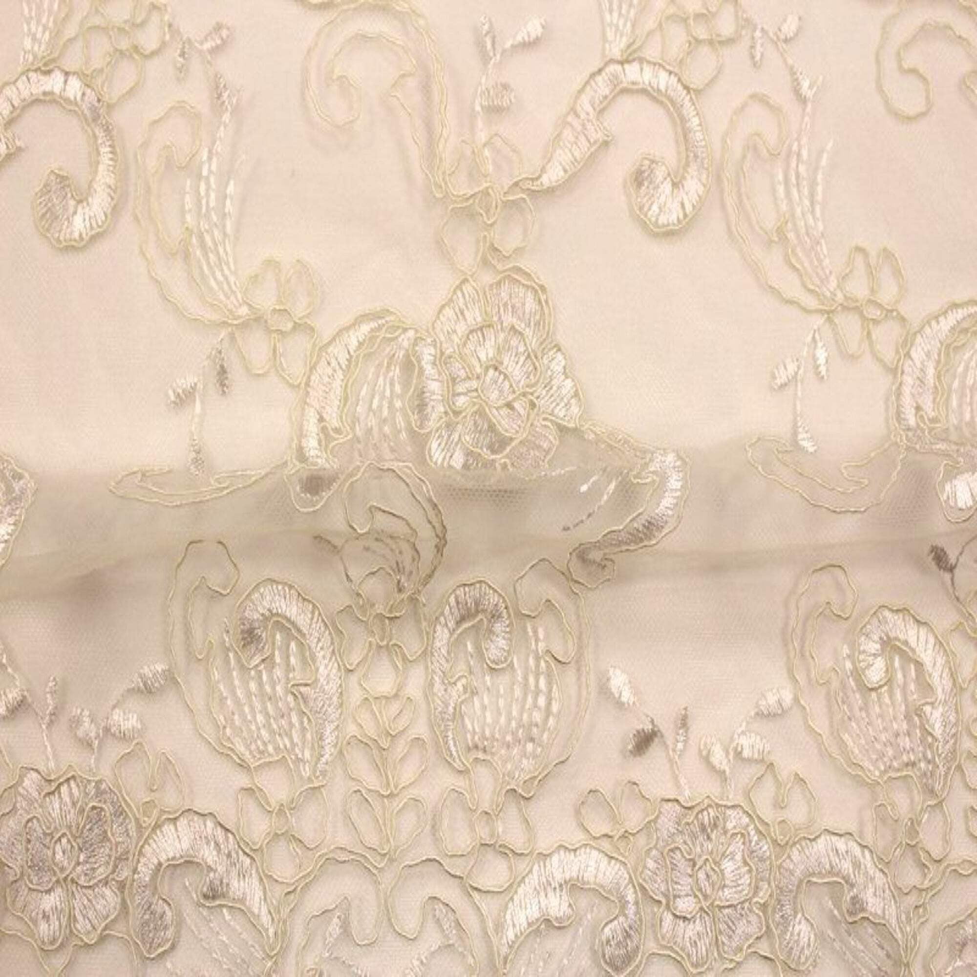 HILTON Embroidered Mesh Fabric. Lace Netting Material 54 Inch in Width ...