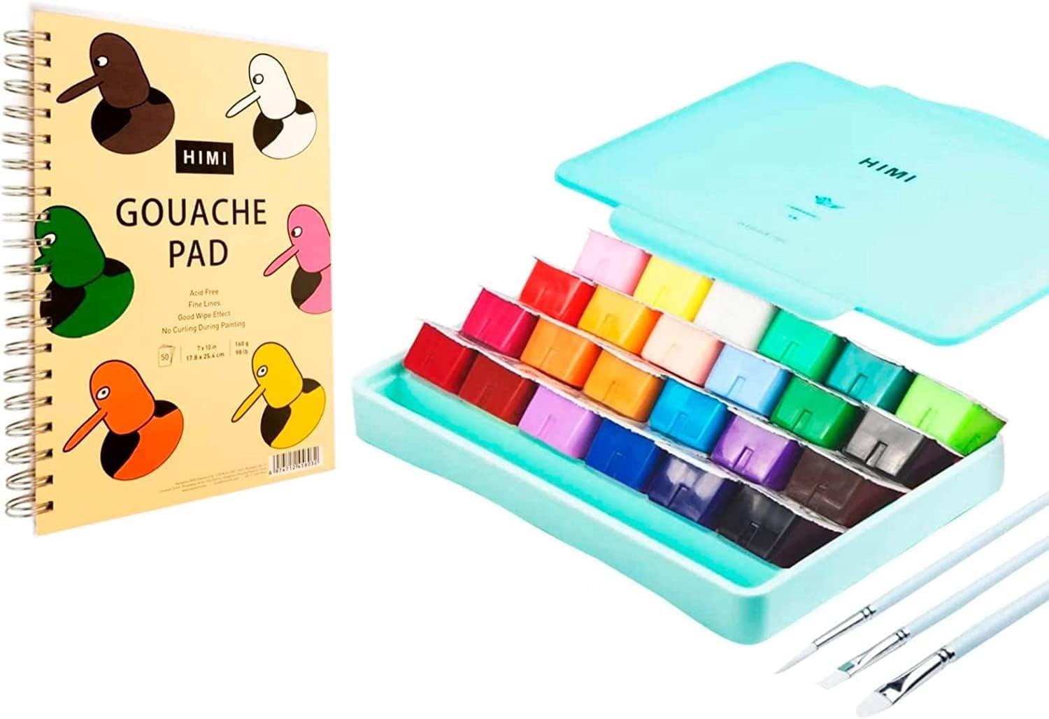 HIMI Gouache Paint Set, 24 Colors x 30ml/1oz with Brushes & Palette ...