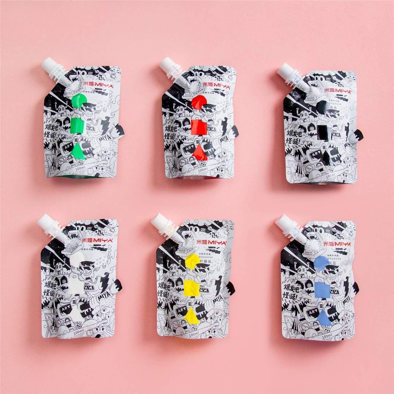 HIMI Gouache Paint refill 6 colors x100 ml each bag Design, Non-Toxic ...