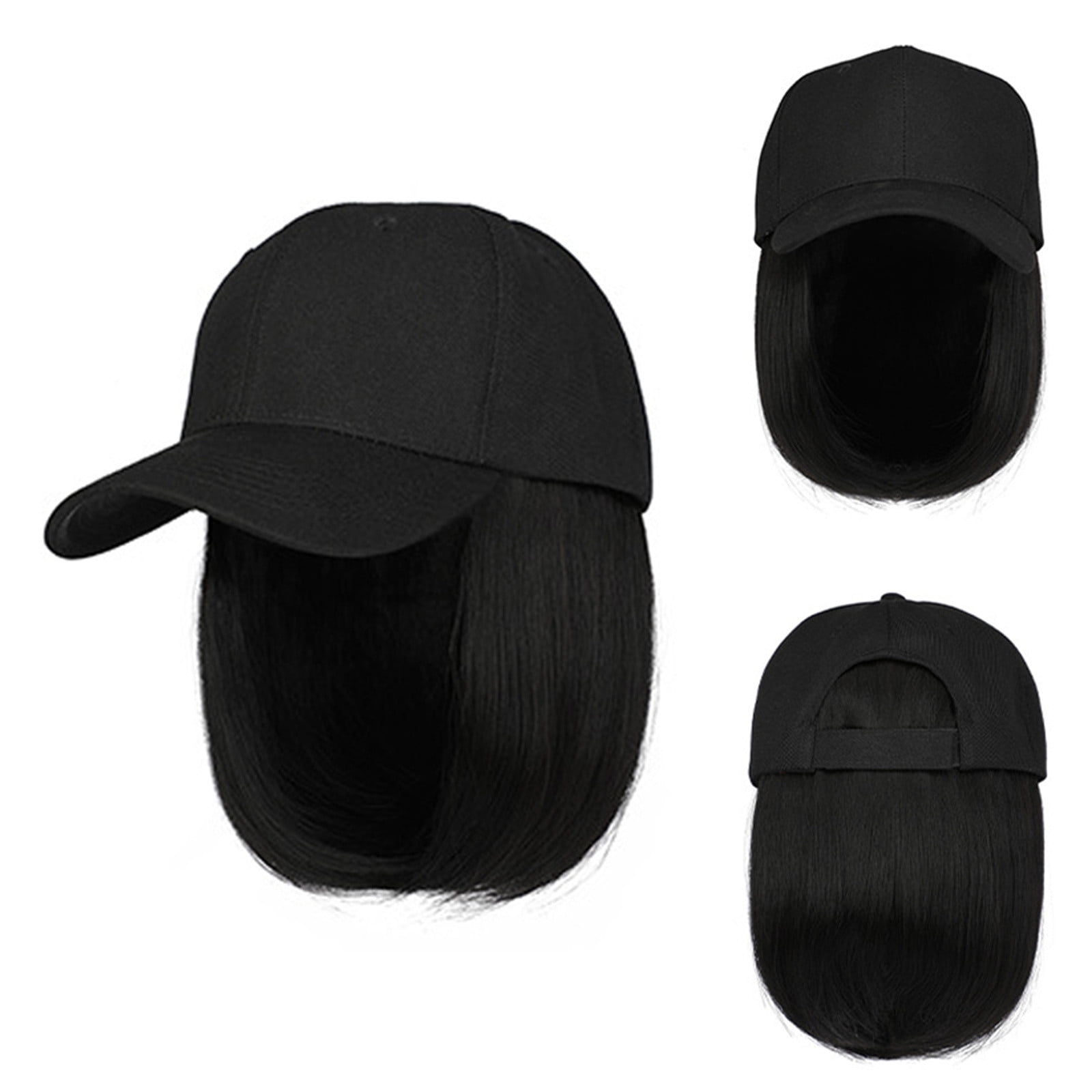 HIMIWAY Baseball Cap with Hair Extensions Straight Short Bob Hairstyle ...