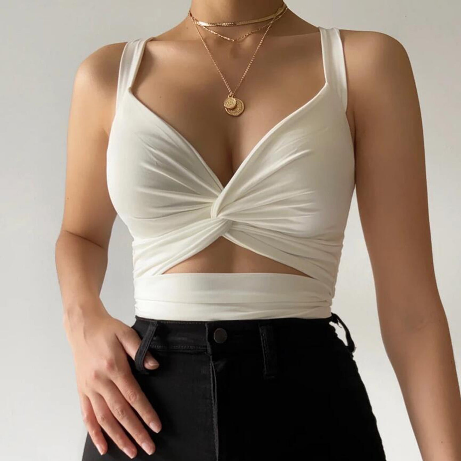 HIMIWAY Crop Tops for Women Fashion Womens Sexy Taping Splicing V-Neck Taping Backless Wrap Bra ...